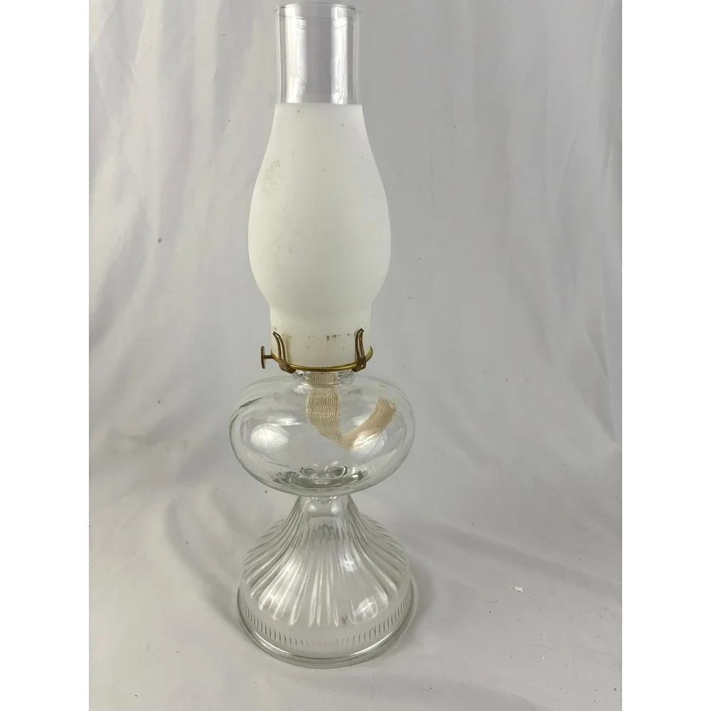 Vintage | Accents | Vintage Clear Glass Hurricane Oil Lamp Frosted ...